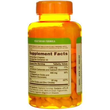 Sundown Naturals Calcium Magnesium and Zinc Caplets - 100 ct, Pack of 6