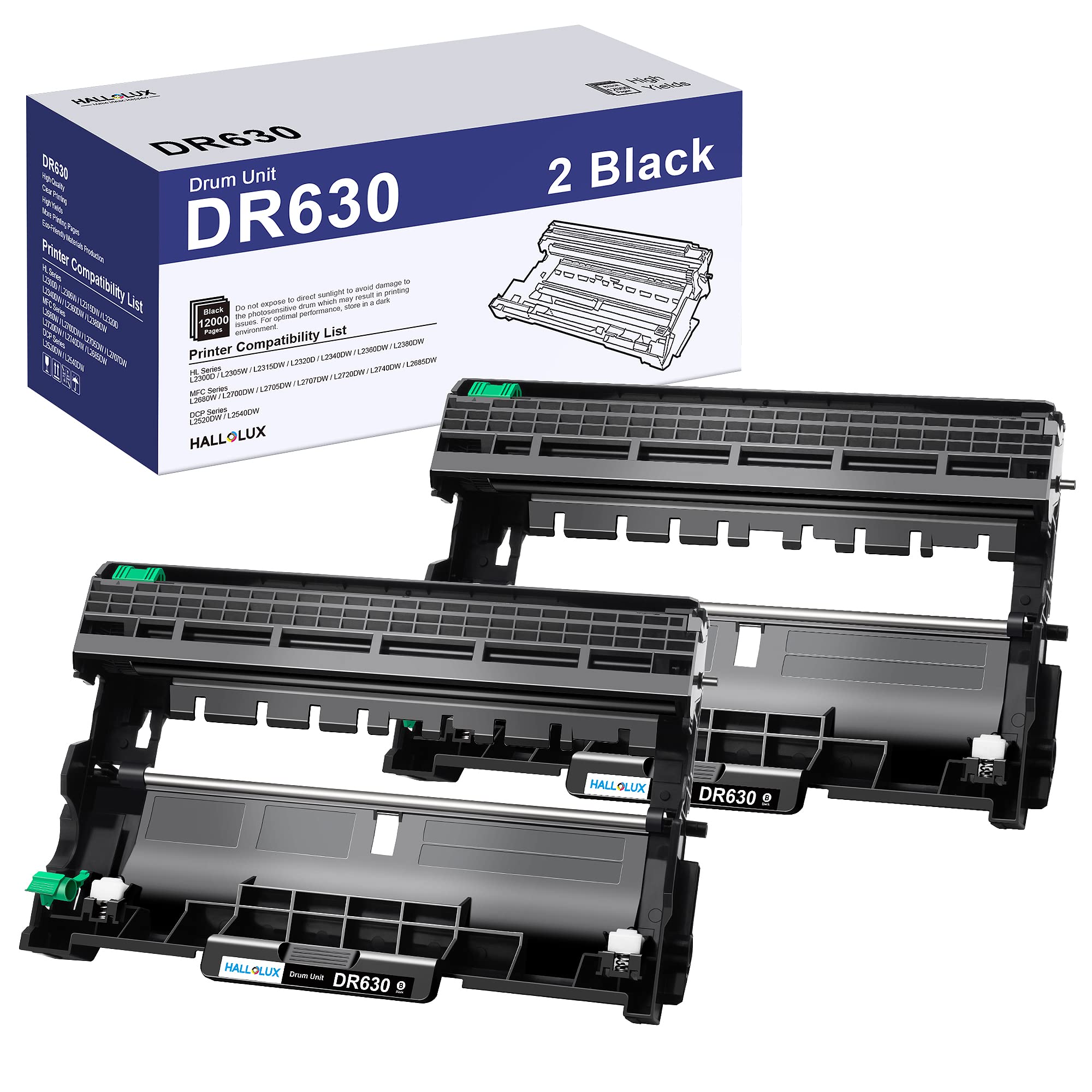 DR630 DR 630 Drum Replacement for Brother DR630 DR 630 to use with HL-L2300D DCP-L2520DW HL-L2315DW HL-L2320D DCP-L2540DW HL-L2340DW MFC-L2700DW HL-L2380DW HL-L2380DW HL-L2305W Printer(2 Black)