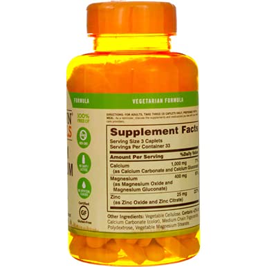 Sundown Naturals Calcium Magnesium and Zinc Caplets - 100 ct, Pack of 6