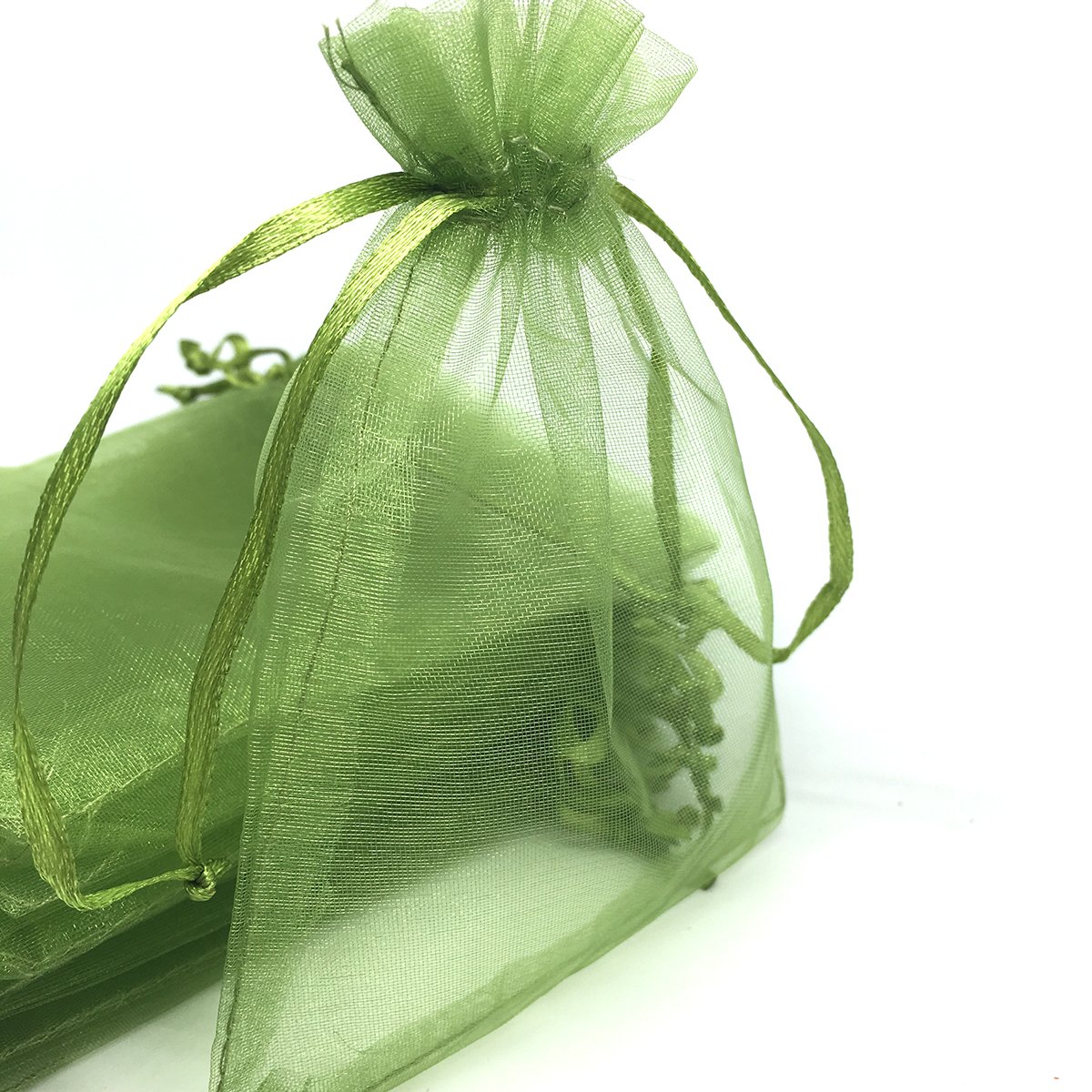 ANSLEY SHOP 100pcs 4x6 Inches Drawstrings Organza Gift Candy Bags Wedding Favors Bags (Grass Green)