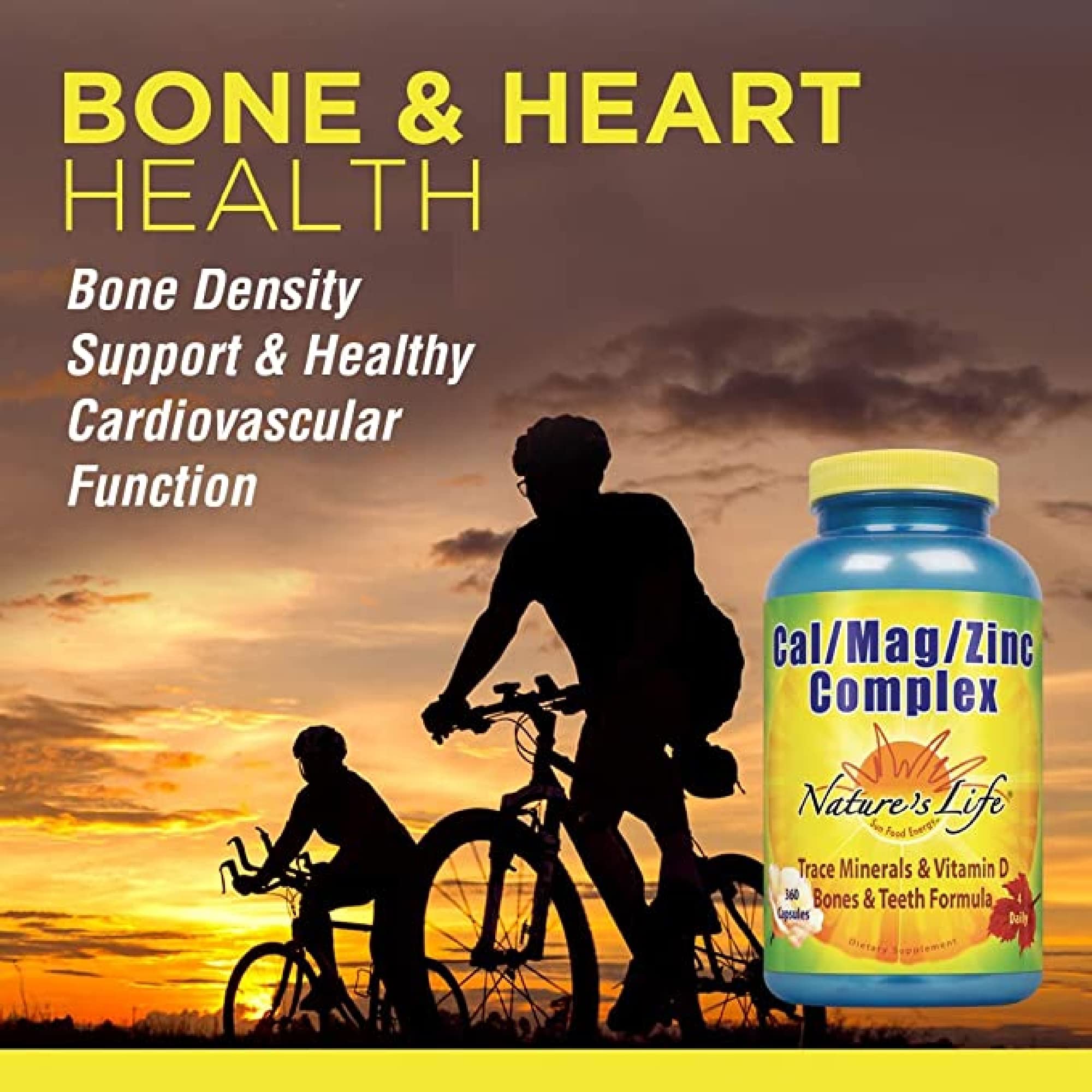 Nature's Life Cal Mag Zinc Complex 100% Daily Value of Calcium, Magnesium, Zinc & VIT D3 for Bone & Heart Health Support 360 Vegetarian Capsules