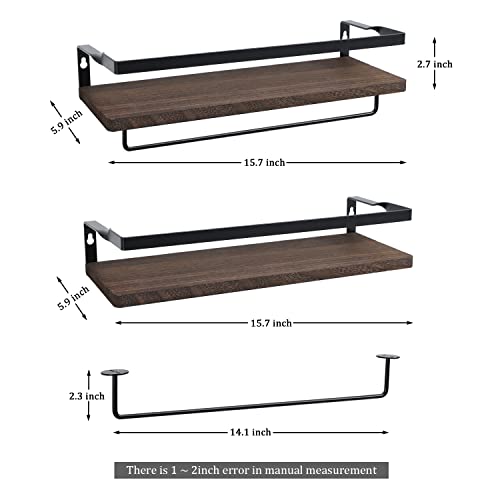 YIHATA Floating Wall Shelves with Towel Shelf, Set of 2 Wood Wall Storage Shelves for Kitchen, Bedroom, Bathroom, Office