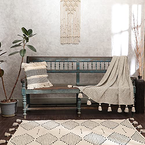 REDEARTH Classic Throw Blanket -with Oversized Decorative Tassels Medium Weight Soft Lap Blanket for Sofa Bed Couch Chairs loveseats car, Living, Indoor/Outdoor use 100% Cotton (50x60; Black)