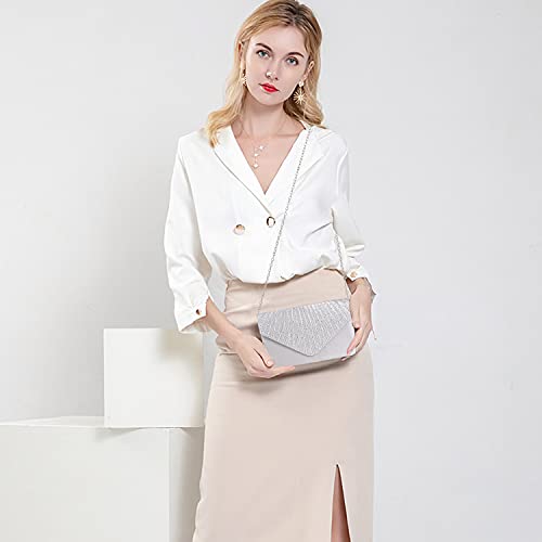 BBjinronjy Clutch Purse Evening Bag for Women Prom Sparkling Handbag With Detachable Chain for Wedding and Party (Silver)