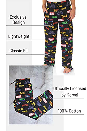 Marvel Classic Comic Logo Pajama Lounge Sleep Pants for Men (X-Large) Black