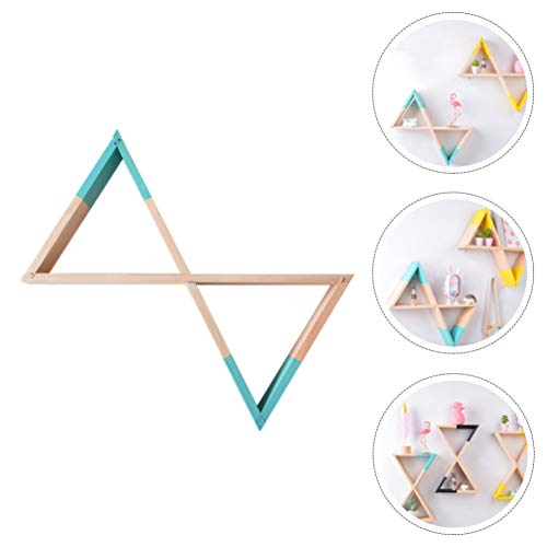 Garneck Wall Shelf Decor Wooden Floating Shelf Triangle Funnel Shaped Shelf Organizer Wall Mount Decorative Display Shelves Home Office Wall Storage Holder Green Botanical Decor