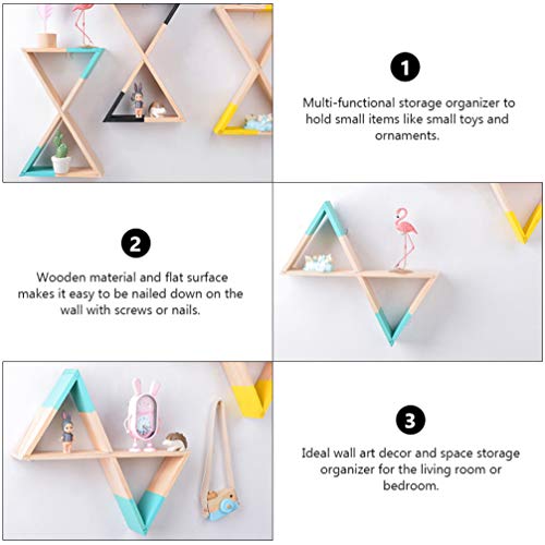 Garneck Wall Shelf Decor Wooden Floating Shelf Triangle Funnel Shaped Shelf Organizer Wall Mount Decorative Display Shelves Home Office Wall Storage Holder Green Botanical Decor