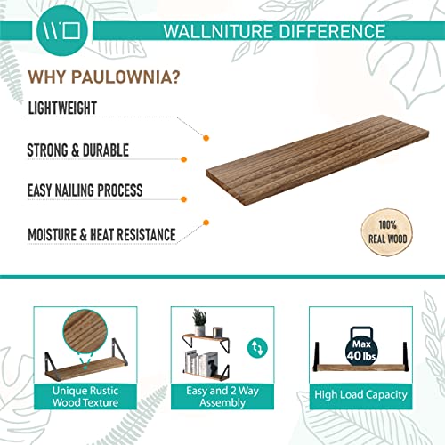 Wallniture Ponza Floating Shelves for Wall, Laundry Room and Bathroom Storage Shelf Unit Set of 3, Natural Burned Rustic Wood Wall Decor with Metal Floating Shelf Bracket