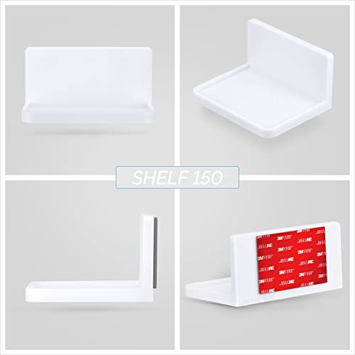 BRAINWAVZ 4.6" Universal Floating Small Wall Shelf Mount for for Speakers, Security Cameras, Plants, Decor, Book, Bathroom etc, Screwless Holder Stand, Strong Adhesive (4.6” x 3.3” SHELF150 White)