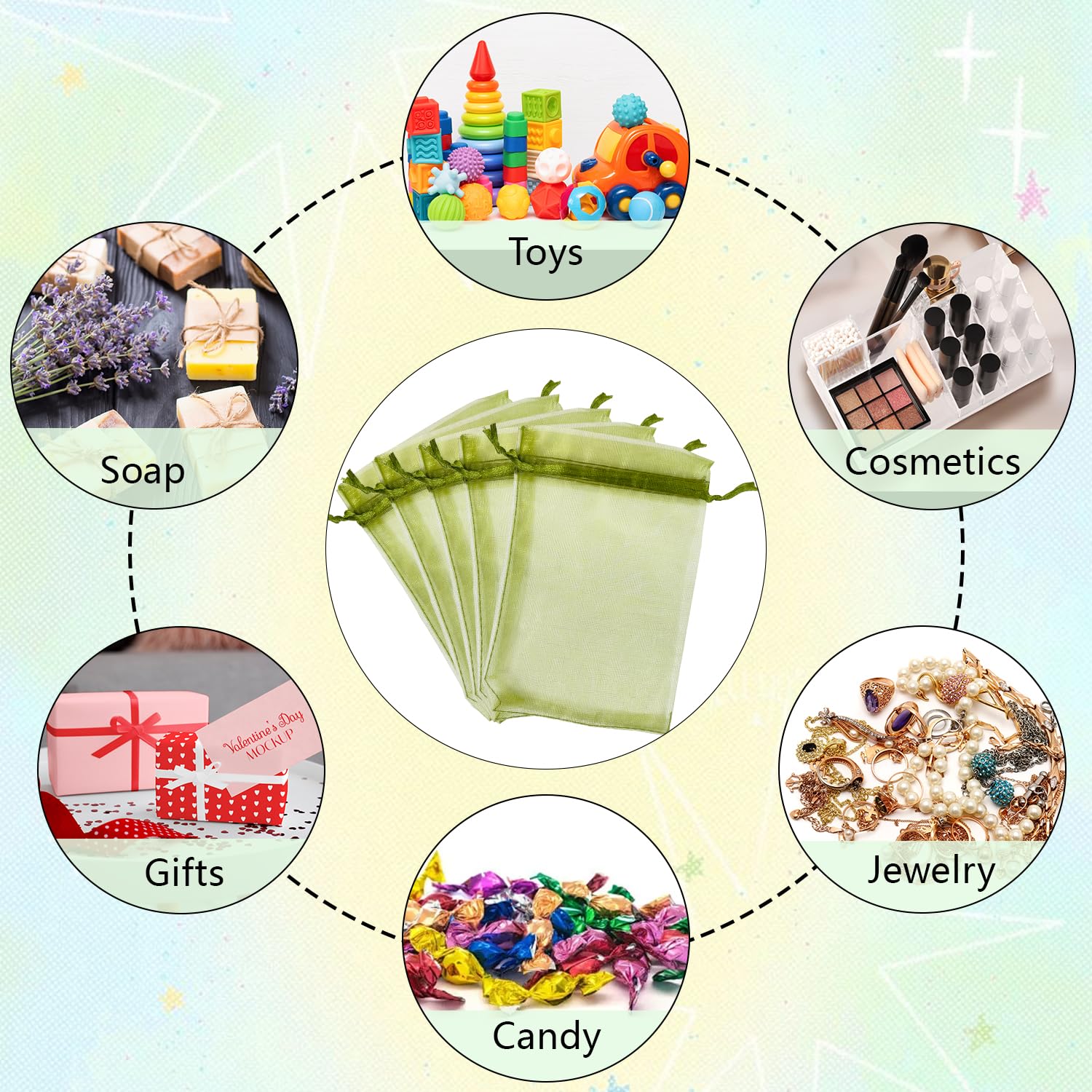 ANSLEY SHOP 100pcs 4x6 Inches Drawstrings Organza Gift Candy Bags Wedding Favors Bags (Grass Green)