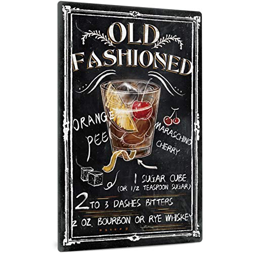Putuo Decor Cocktail Bar Sign, Vintage Art Wall Decor for Plaque Poster Cafe, Man Cave Home Decor for Pub, Club, Kitchen, 12x8 Inches Recipe Metal Sign Gift - Old Fashioned
