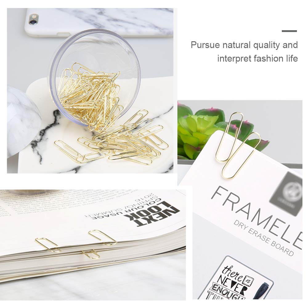 MultiBey Gold Paper Clips in Elegant Magnetic Marble White Clip Holder, 28mm, 100 Clips per Box