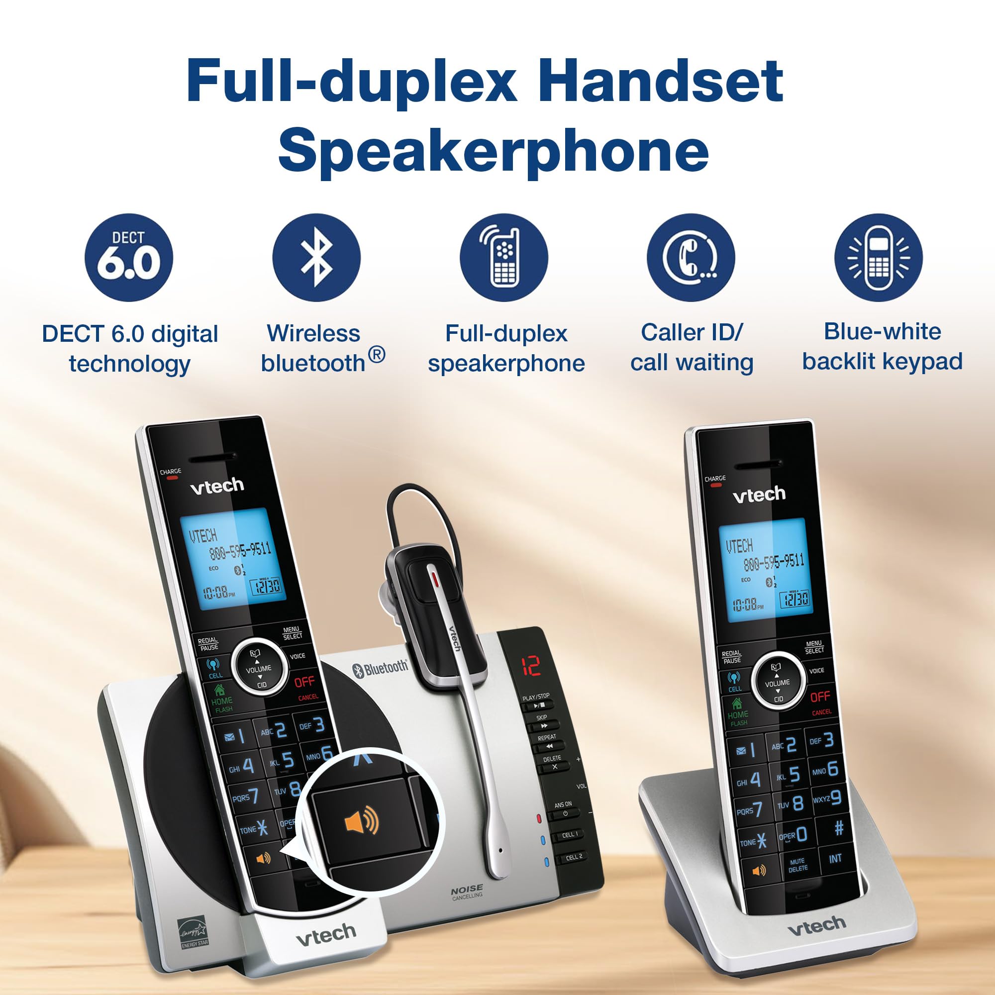 VTech Connect to Cell DS6771-3 DECT 6.0 Cordless Phone - Black, Silver, 6.9" x 4" x 6.6"