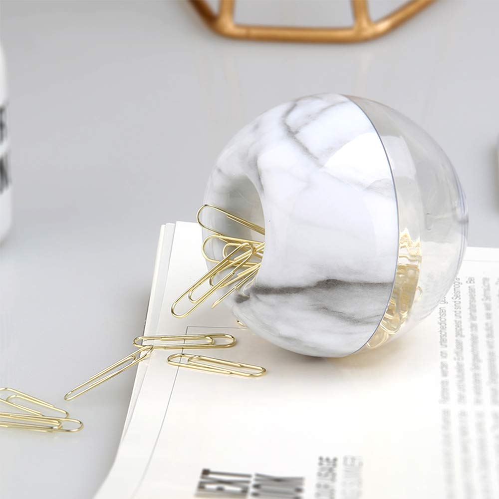 MultiBey Gold Paper Clips in Elegant Magnetic Marble White Clip Holder, 28mm, 100 Clips per Box