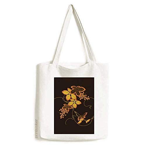 Painting Japanese Brown Flower Tote Canvas Bag Shopping Satchel Casual Handbag