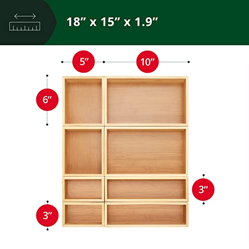 ROYAL CRAFT WOOD Luxury Bamboo Drawer Organizer Storage Box, Bin Set - Multi-Use Drawer Organizer for Kitchen, Bathroom, Office Desk, Makeup, Jewelry (8 Boxes)