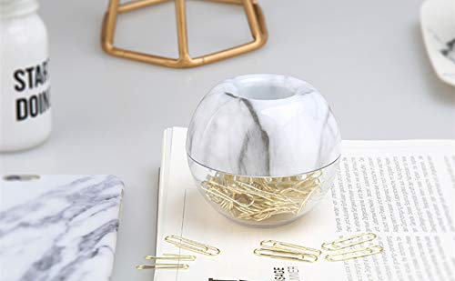 MultiBey Gold Paper Clips in Elegant Magnetic Marble White Clip Holder, 28mm, 100 Clips per Box