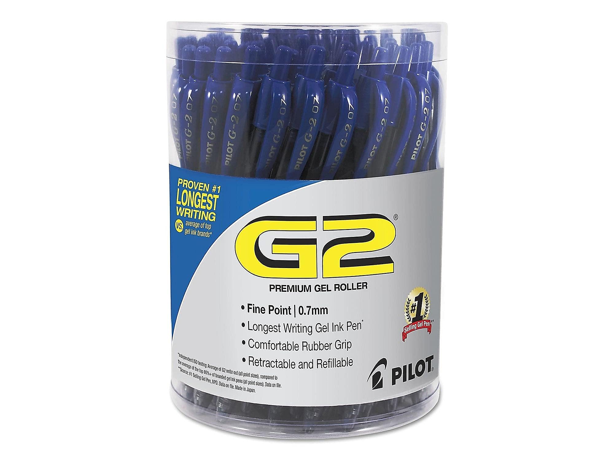 PILOT® G2 Premium Retractable Gel Ink Pens, Fine/Medium Point, 0.7 mm, Gray/Silver Barrel, Blue Ink, Pack Of 36 Pens