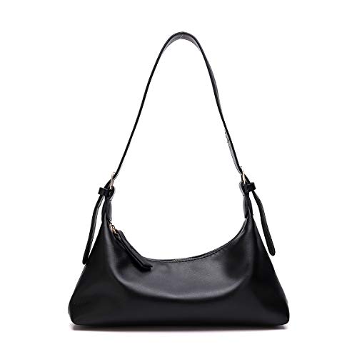 JISEN PU Leather Shoulder Clutch Bag with Zipper Closure for Women Girls Retro Lightweight Purse Tote Handbag Black