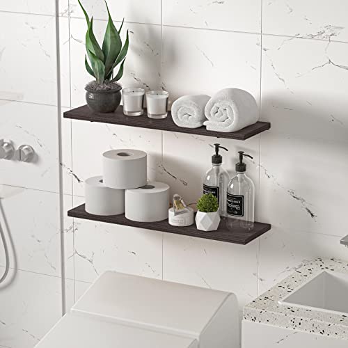 ROSEYAT Floating Shelves Wood Wall Shelf for Bathroom, Bedroom, Wall Mounted Brown Bathroom Shelf Set of 2 for Living Room, Laundry, Kitchen Storage & Decorate - Espresso