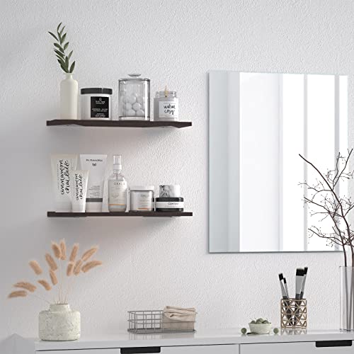 ROSEYAT Floating Shelves Wood Wall Shelf for Bathroom, Bedroom, Wall Mounted Brown Bathroom Shelf Set of 2 for Living Room, Laundry, Kitchen Storage & Decorate - Espresso