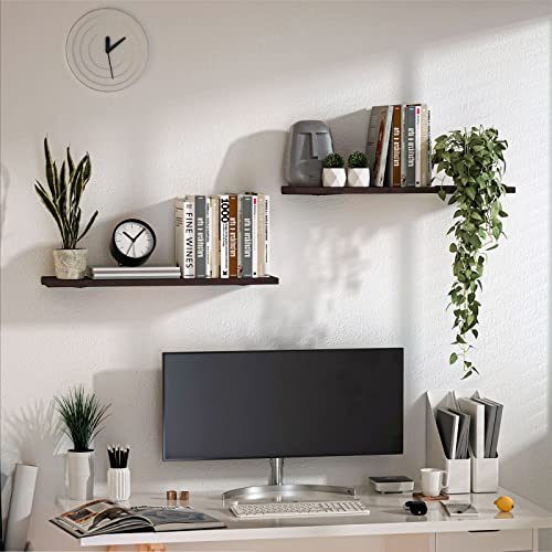 ROSEYAT Floating Shelves Wood Wall Shelf for Bathroom, Bedroom, Wall Mounted Brown Bathroom Shelf Set of 2 for Living Room, Laundry, Kitchen Storage & Decorate - Espresso