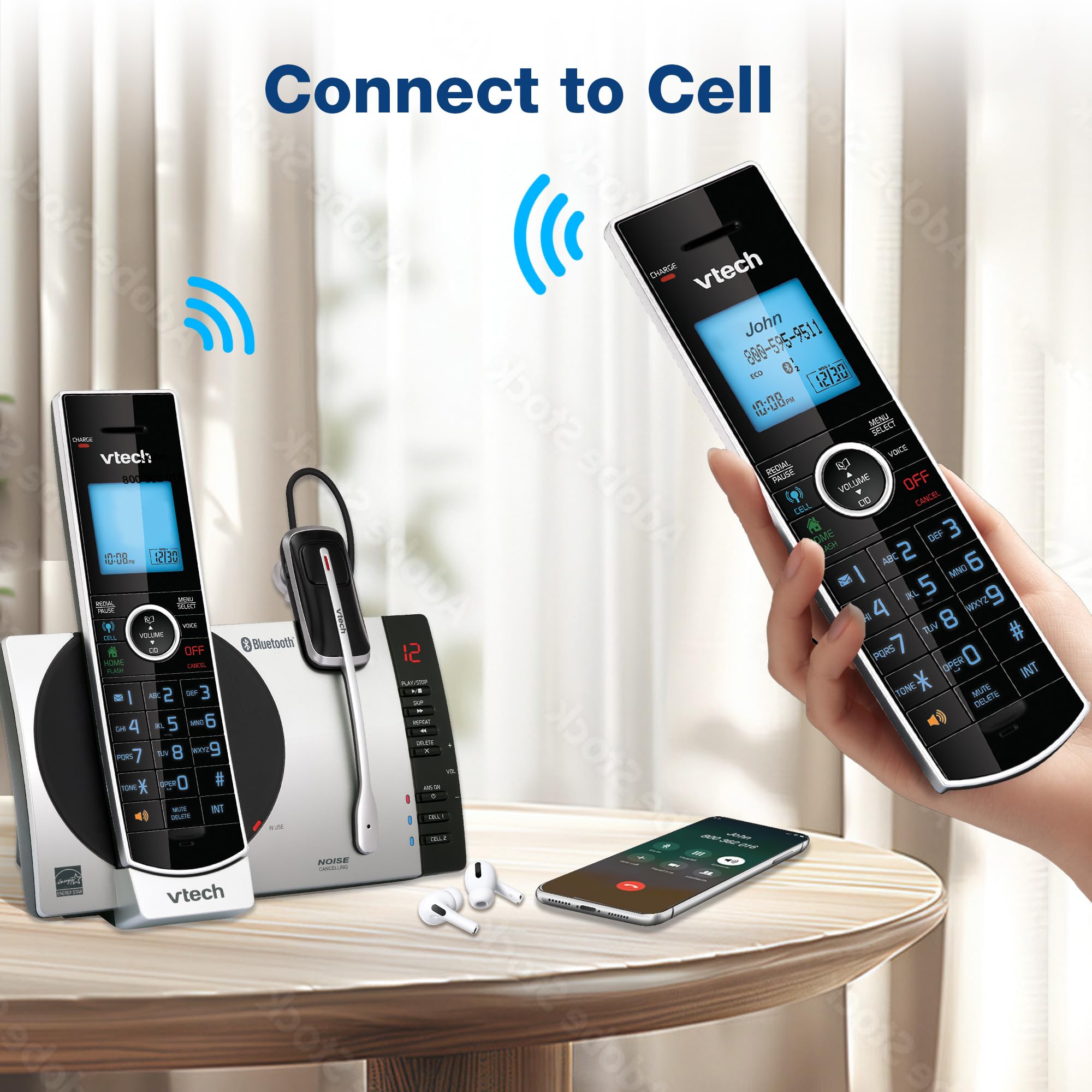 VTech Connect to Cell DS6771-3 DECT 6.0 Cordless Phone - Black, Silver, 6.9" x 4" x 6.6"