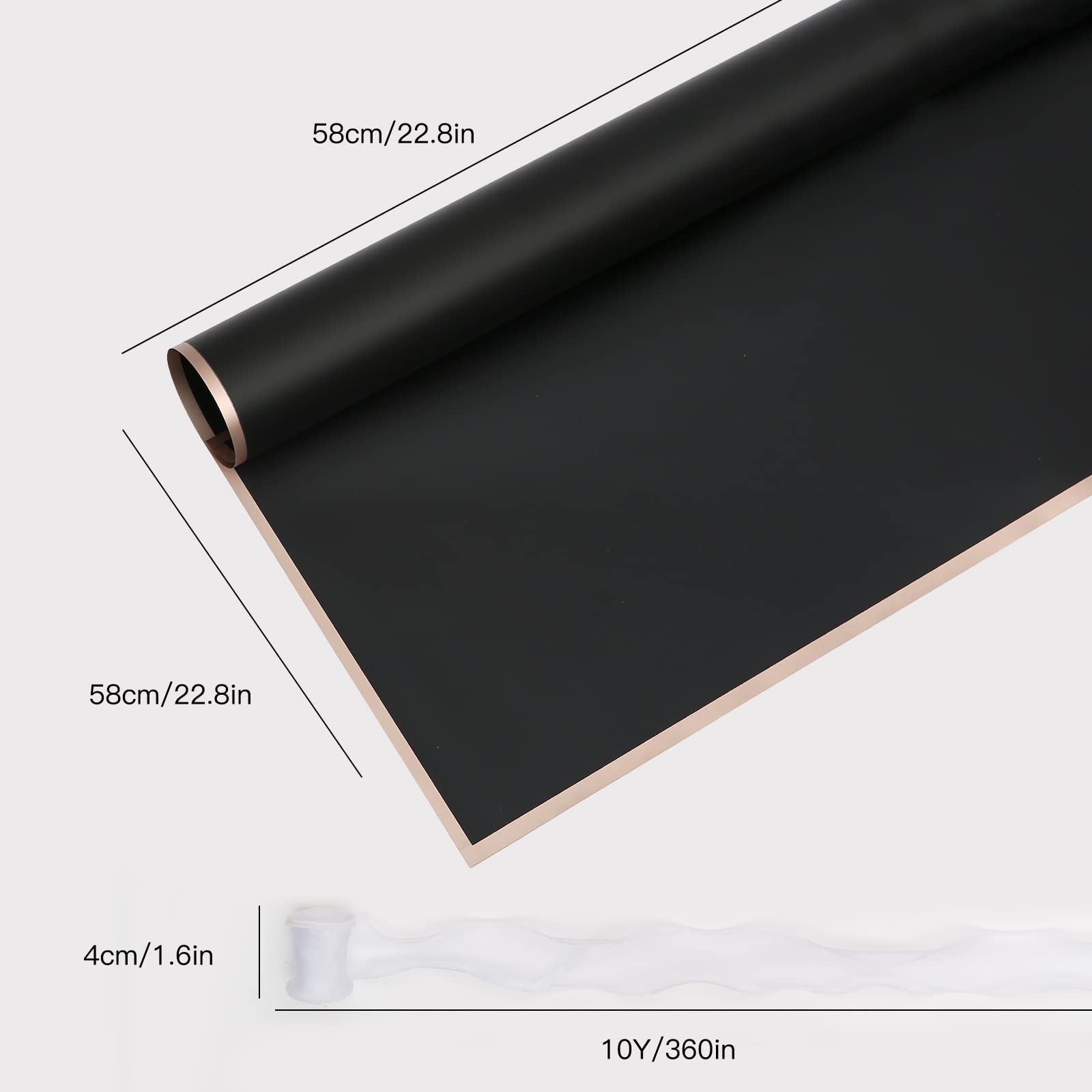 Flower Wrapping Paper Floral Wrap Sheets Florist Bouquet Supplies Waterproof wrapping paper includes ribbon (20 sheets) (black+Golden line)