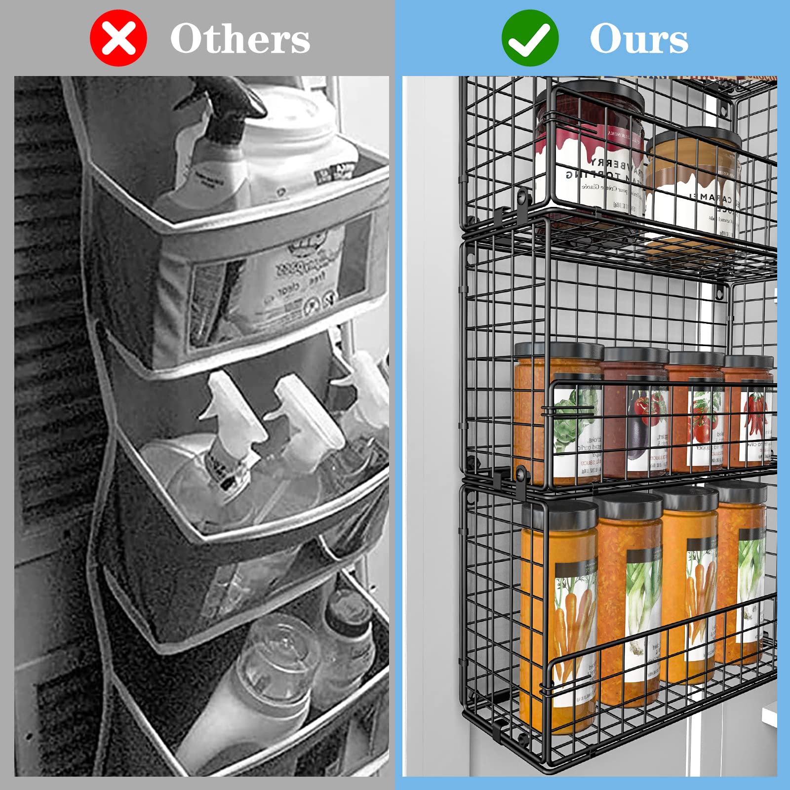X-cosrack Over The Door Organizer - 4-Tier Pantry Door Organizer Hanging Storage Rack & Detachable And Foldable Metal Seasoning Spice Cabinet Door Storage Wall Basket With Hooks For Bathroom Kitchen