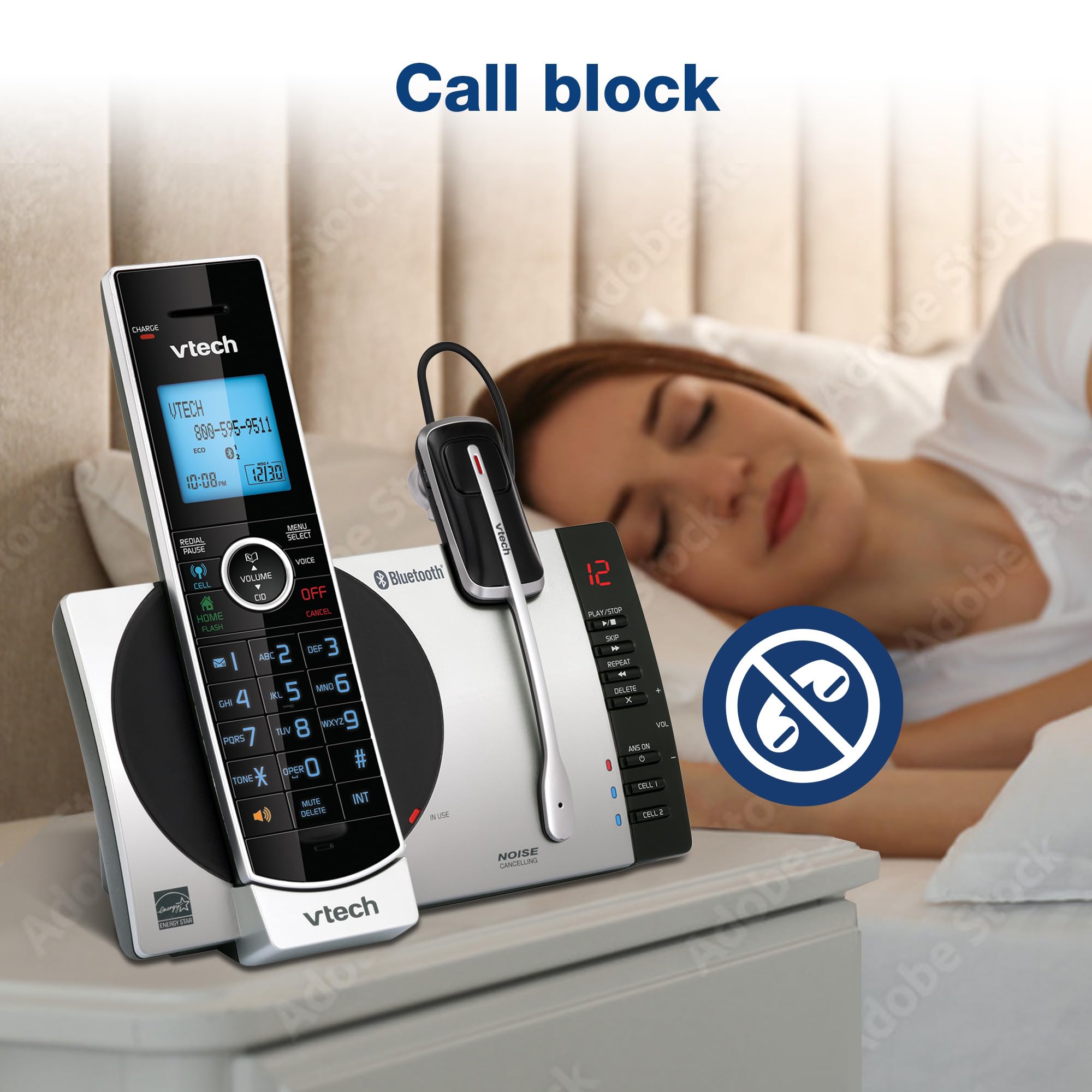 VTech Connect to Cell DS6771-3 DECT 6.0 Cordless Phone - Black, Silver, 6.9" x 4" x 6.6"