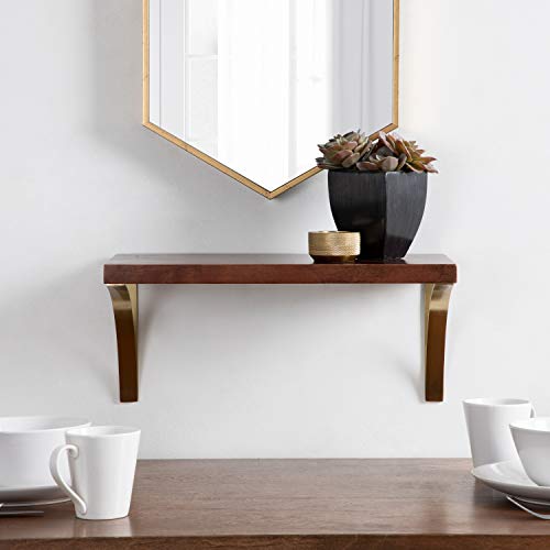 Kate and Laurel Bellingham Modern Floating Shelf for Wall, 18 x 8 x 8, Walnut Brown and Gold, Mid-Century Shelf for Storage and Display
