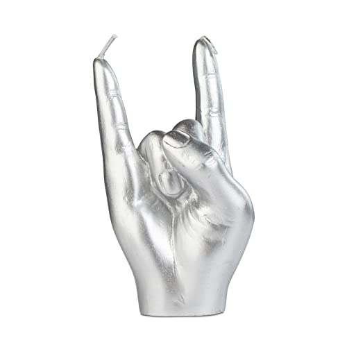 Gute Rock & Roll Hand Candle, Sign of The Horns Hand Gesture Candle, Gift for Music Lovers, Rockers, Bikers, Rock Lovers! - 15x10cm (Silver)