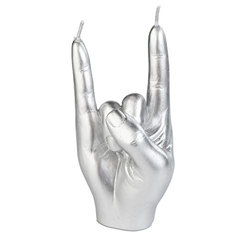 Gute Rock & Roll Hand Candle, Sign of The Horns Hand Gesture Candle, Gift for Music Lovers, Rockers, Bikers, Rock Lovers! - 15x10cm (Silver)