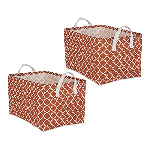DII Laundry Storage Collection, PE Coated Collapsible Bin with Handles, Cinnamon Lattice, Extra-Large Set, 12.5x17.5x10.5"