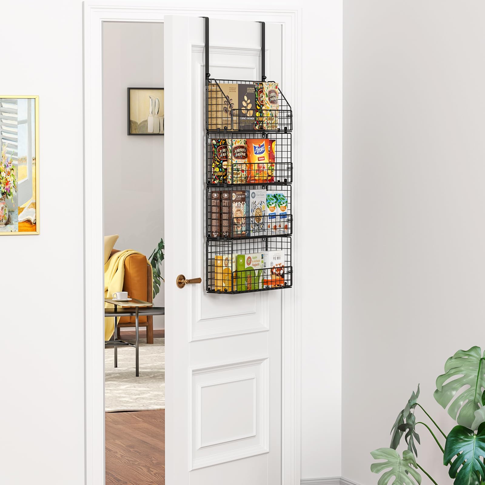 X-cosrack Over The Door Organizer - 4-Tier Pantry Door Organizer Hanging Storage Rack & Detachable And Foldable Metal Seasoning Spice Cabinet Door Storage Wall Basket With Hooks For Bathroom Kitchen