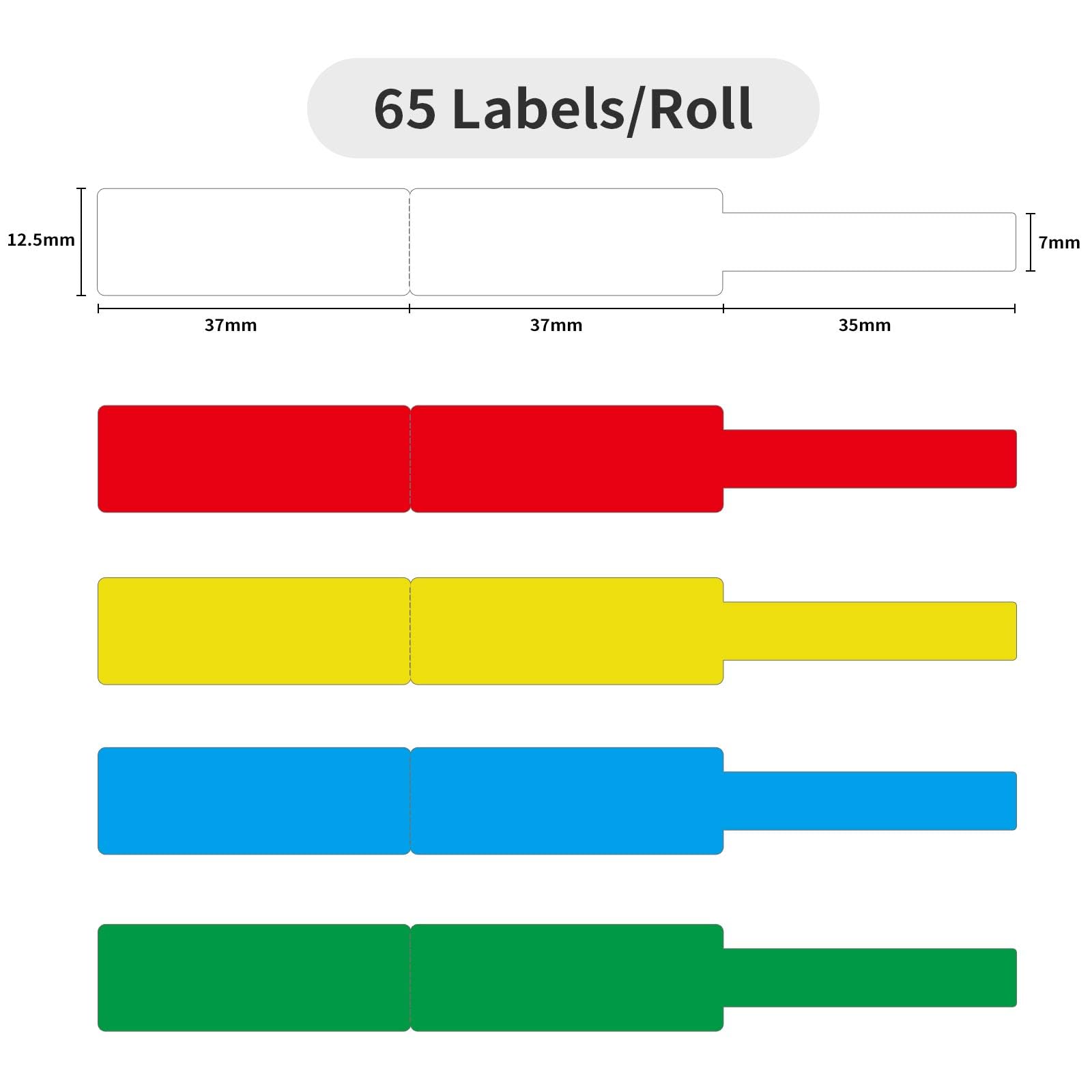 NIIMBOT Cable Label Maker Tape (0.49" x 4.29") Printer Sticker Paper with Self-Adhesive for D11/D110/D101 Label Maker,1 Roll of 65 (White)