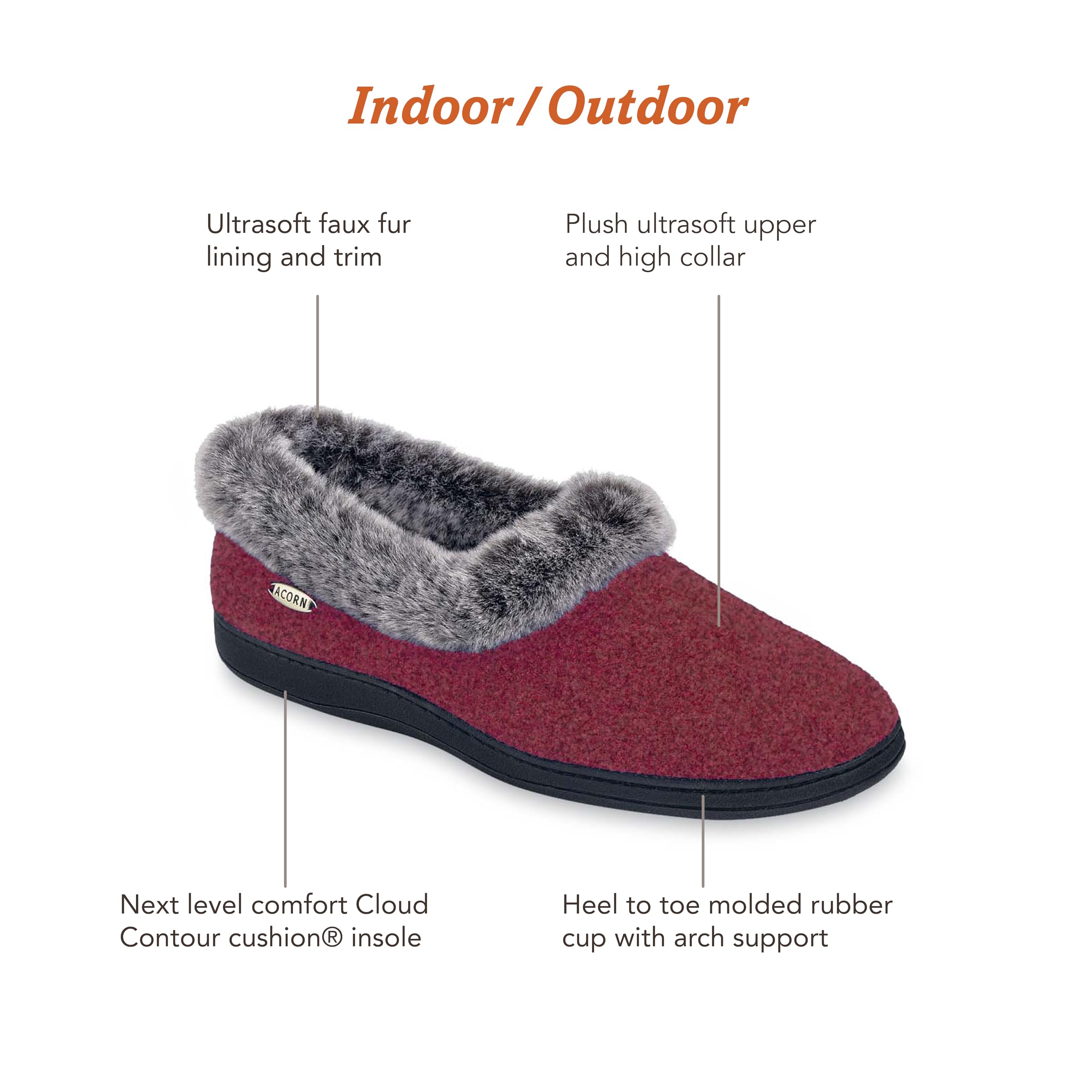 Acorn womens Chinchilla Collar Slipper, Smokey Taupe, 6.5-7.5 US