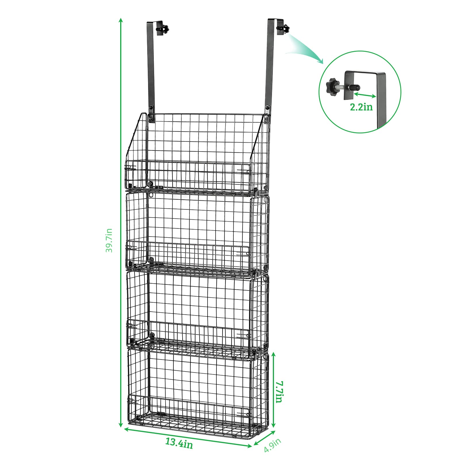 X-cosrack Over The Door Organizer - 4-Tier Pantry Door Organizer Hanging Storage Rack & Detachable And Foldable Metal Seasoning Spice Cabinet Door Storage Wall Basket With Hooks For Bathroom Kitchen