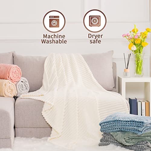 RECYCO Fleece Throw Blanket for Couch, Super Soft Cozy Fuzzy Decorative Blankets and Throws with Striped Pattern for Sofa, Lightweight Ribbed Plush Sage Green Throw Blanket for Bed 50"x60"