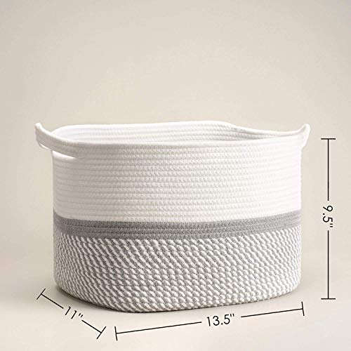 CHICVITA XXL Extra Large Grey Cotton Rope Woven Basket & Grey Small Square Cotton Rope Basket