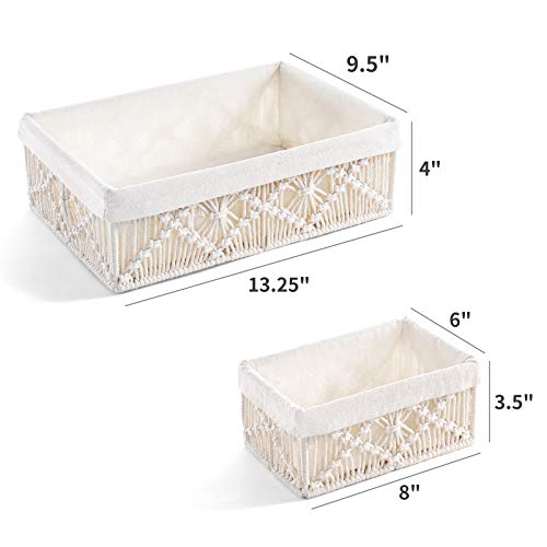 Mkono Macrame Storage Baskets Decor with Removable Cloth Liner Boho Storage Bins Handmade Woven Decorative Countertop Shelf Cabinet Organizer for Bedroom Nursery Living Room, Set of 3