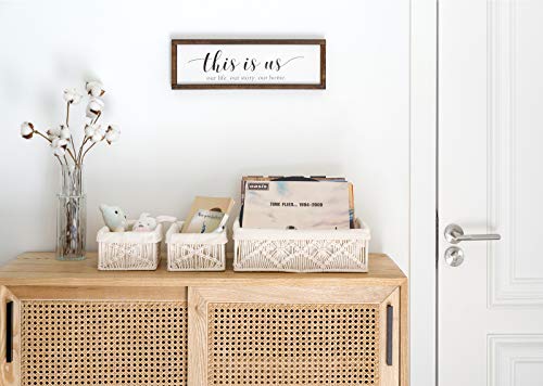 Mkono Macrame Storage Baskets Decor with Removable Cloth Liner Boho Storage Bins Handmade Woven Decorative Countertop Shelf Cabinet Organizer for Bedroom Nursery Living Room, Set of 3