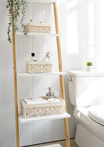 Mkono Macrame Storage Baskets Decor with Removable Cloth Liner Boho Storage Bins Handmade Woven Decorative Countertop Shelf Cabinet Organizer for Bedroom Nursery Living Room, Set of 3