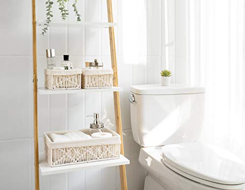 Mkono Macrame Storage Baskets Decor with Removable Cloth Liner Boho Storage Bins Handmade Woven Decorative Countertop Shelf Cabinet Organizer for Bedroom Nursery Living Room, Set of 3
