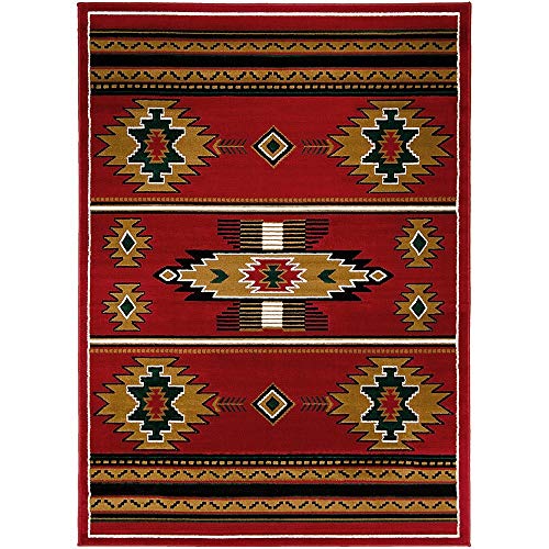 Champion Rugs Southwest Southwestern Native American Rustic Aztec Lodge Geometric Navajo Indian Red Area Rug (5 Feet X 7 Feet)
