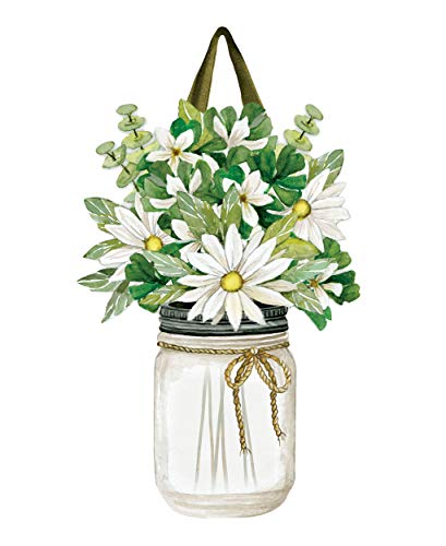 Studio M Door Decor Farmhouse Daisies Decorative Front Door Sign with Ribbon Hanger, Durable Fade Resistant PVC, Made in The USA, 14" w x 20.50" h