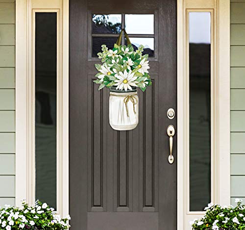 Studio M Door Decor Farmhouse Daisies Decorative Front Door Sign with Ribbon Hanger, Durable Fade Resistant PVC, Made in The USA, 14" w x 20.50" h