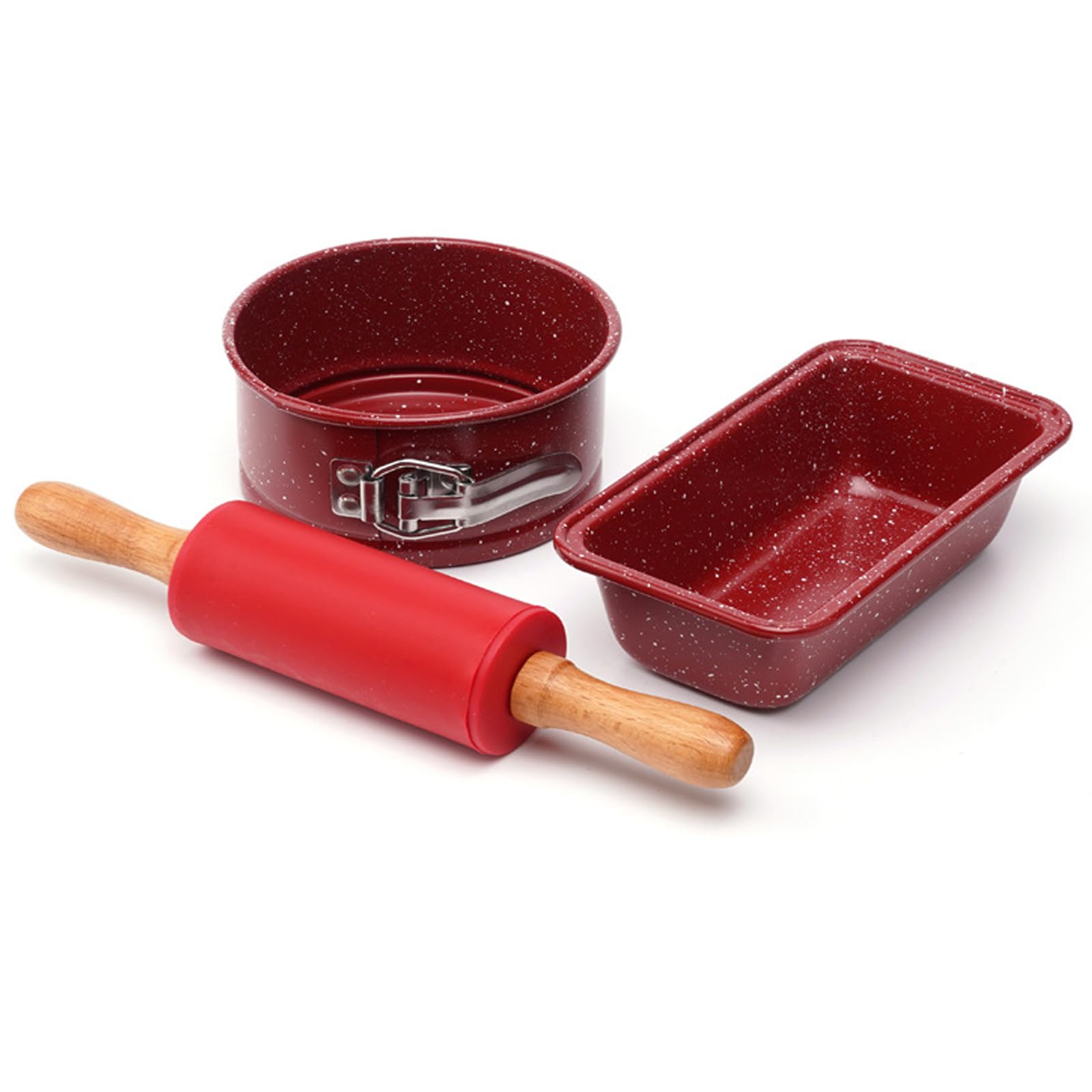 HYTK Nonstick Extra Small Bakeware Sets Baking Learning Tool for Kids Students Include 4Inch Springform Cake Pan, 6Inch Mini Loaf Pan, 9Inch Rolling Pin, BPA Free Cute Personal Portion Control