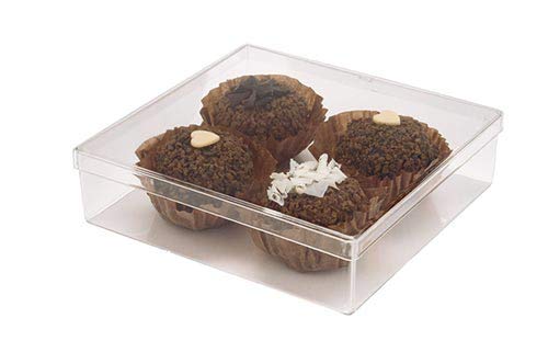 Pioneer Plastics 062C Clear Square Plastic Container, 5.25" W x 5" D x 1.375" H, Pack of 4