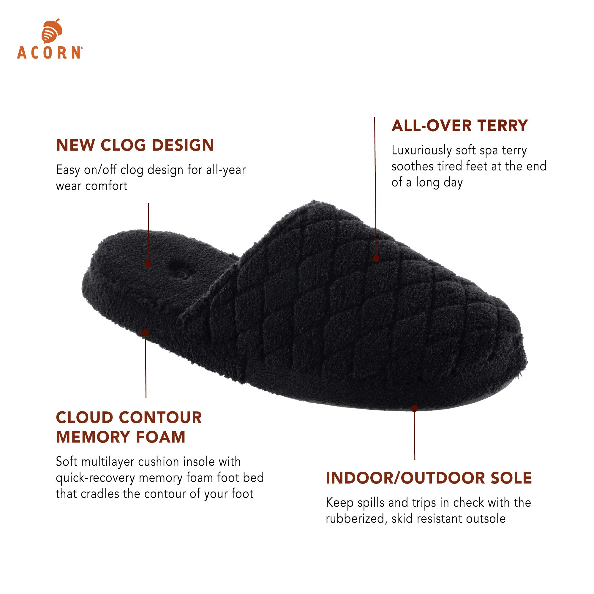 Acorn Women's Quilted Spa Clog Slipper, Grey, 8-9